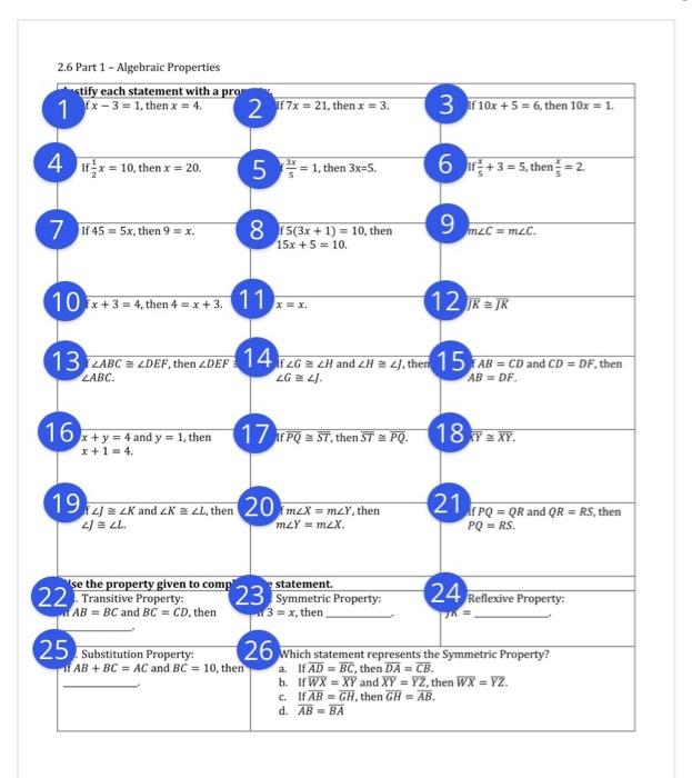 Solved 2.6 Part 2 - Algebraic Proofs Given: 3(x - 4)+5 = 17 | Chegg.com