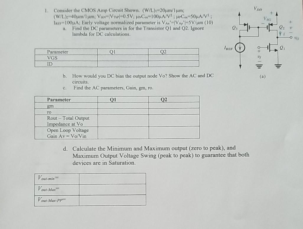 Solved CMOS Amp - Current Mirror - calculate gain and Max | Chegg.com