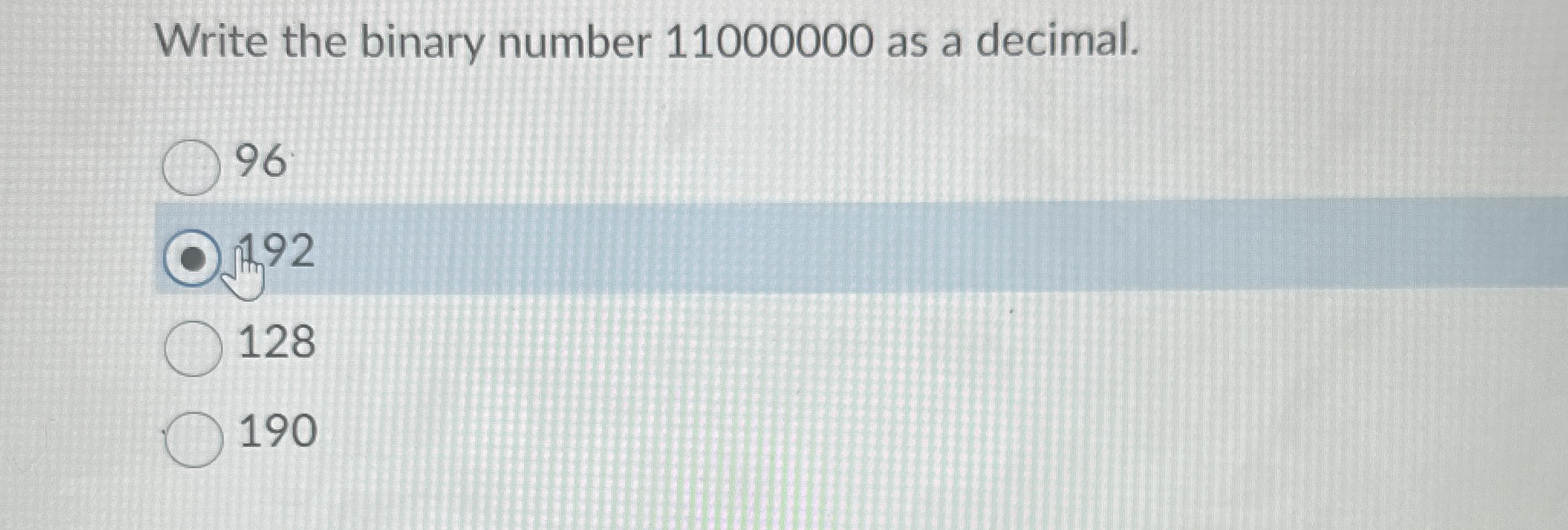 Write the binary number 11000000 ﻿as a | Chegg.com