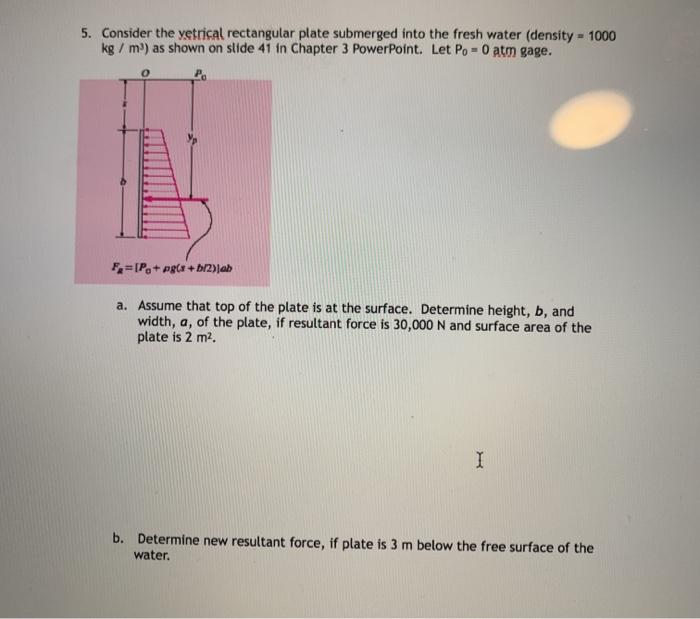 Solved 5. Consider the yetrical rectangular plate submerged | Chegg.com