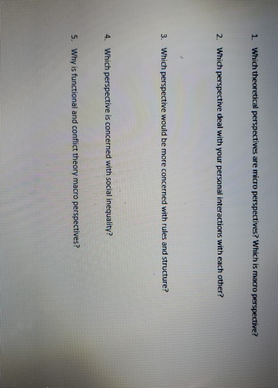 Solved 1. Which theoretical perspectives are micro | Chegg.com