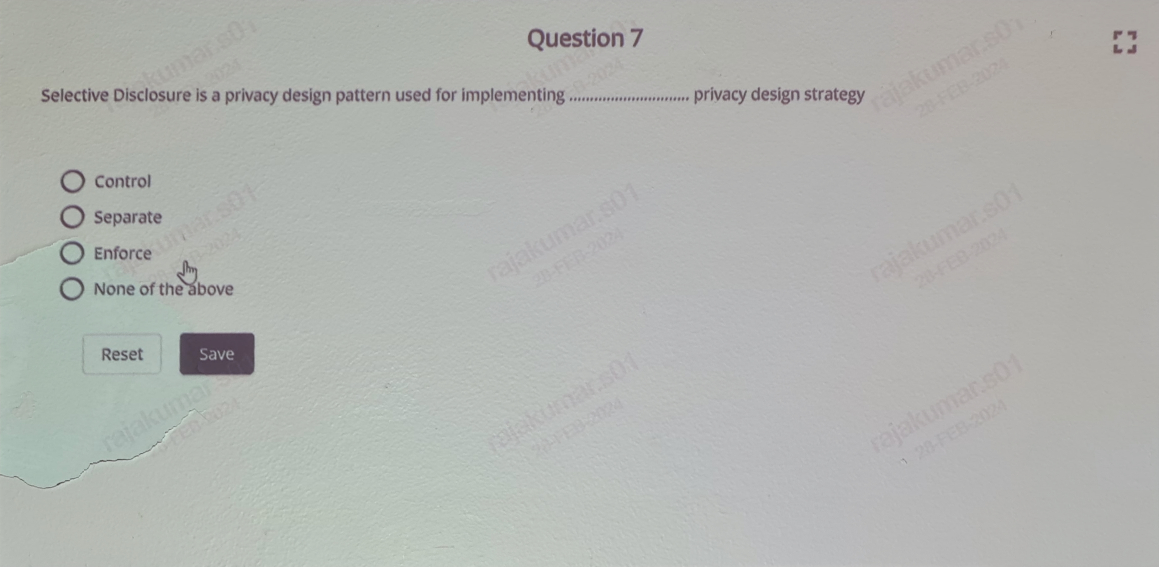 Question 7Selective Disclosure is a privacy design | Chegg.com