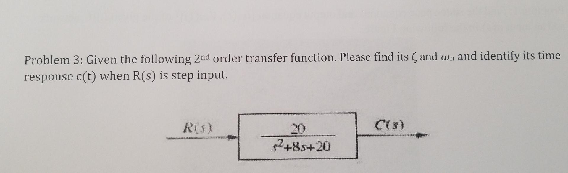 Solved Problem 3: Given the following 2nd order transfer | Chegg.com