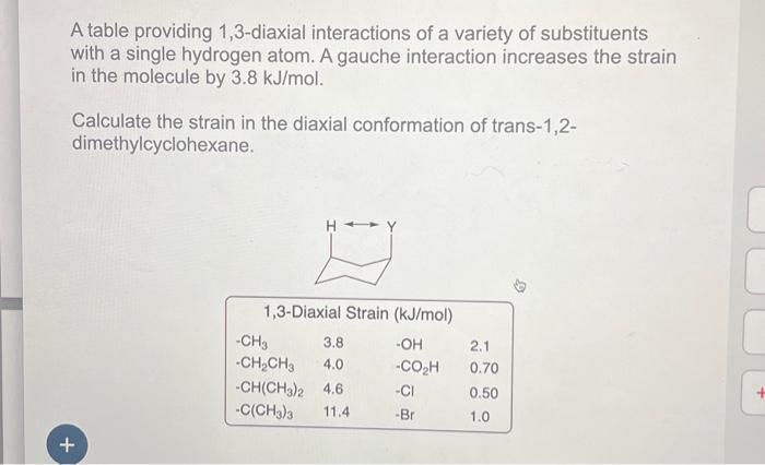 Solved A table providing 1,3-diaxial interactions of a | Chegg.com