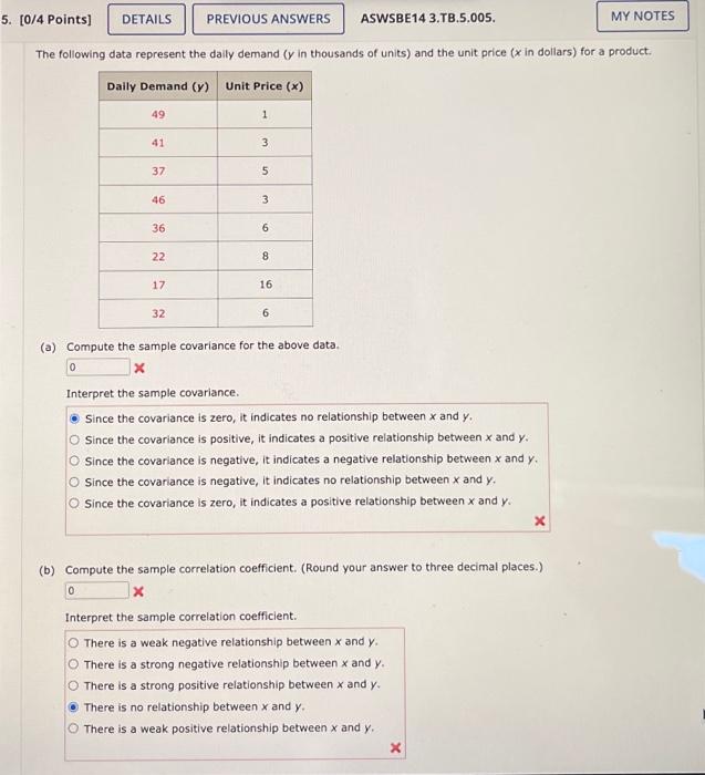 Solved (a) Compute the sample covariance for the above data. | Chegg.com