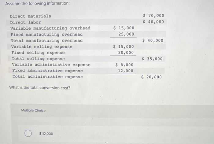 Solved Assume the following information: What is the total | Chegg.com