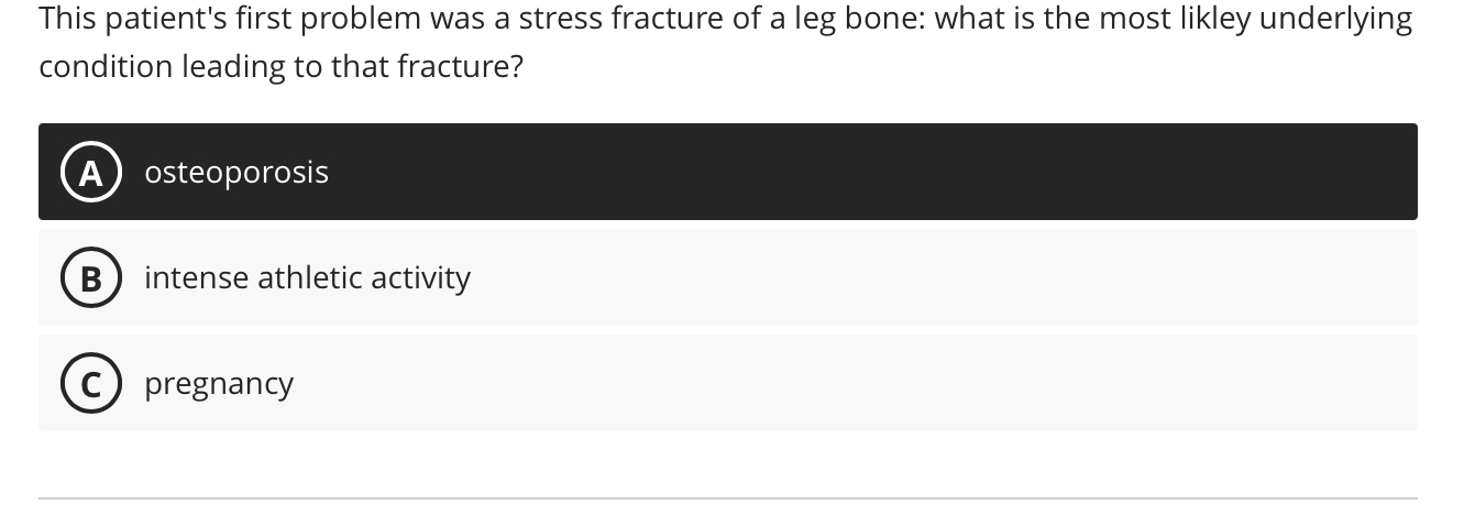 Solved This patient's first problem was a stress fracture of | Chegg.com