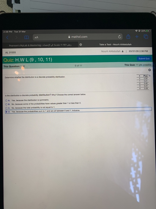 Solved 2:38 PM Tue 31 Mar mathxl.com Pearson's MyLab & | Chegg.com
