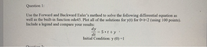 Solved Question 1: Use the Forward and Backward Euler's | Chegg.com