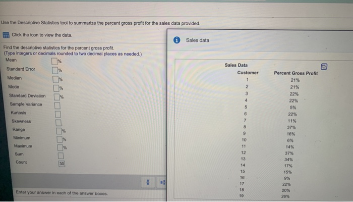 Solved Use the Descriptive Statistics tool to summarize the | Chegg.com