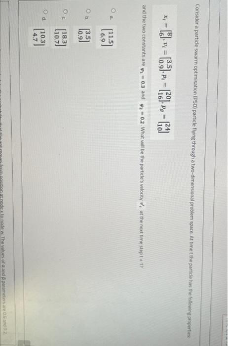 Solved Consider a particle swarm optimisation (PSO) particle | Chegg.com