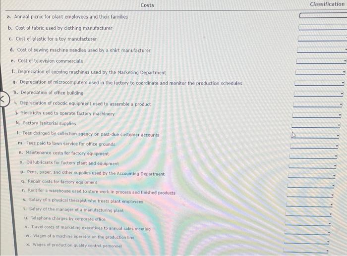 Solved classify each of the following costs as product cost | Chegg.com