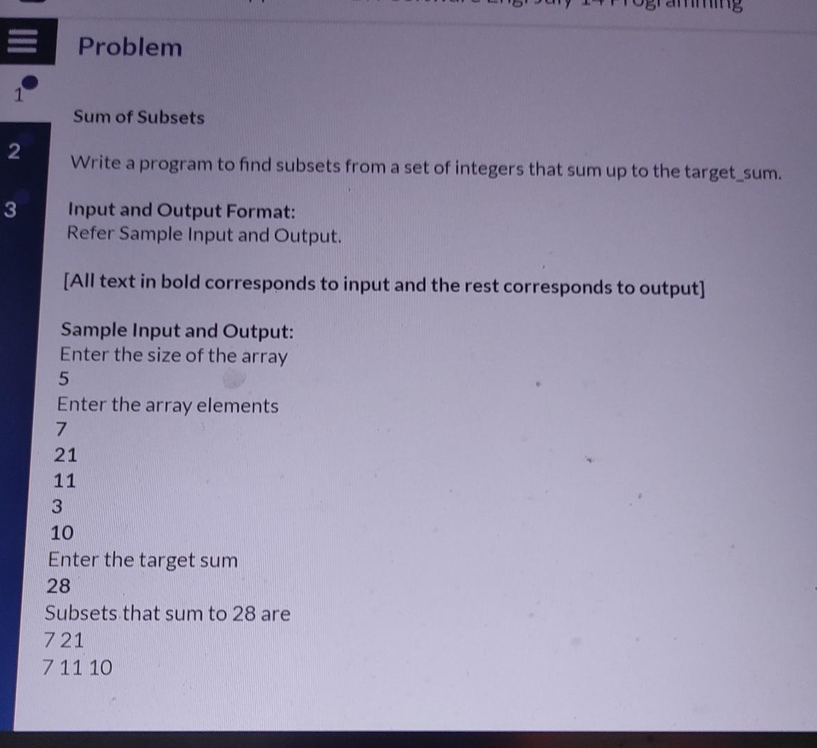 Solved Sum Of Subsets Write A Program To Find Subsets From A