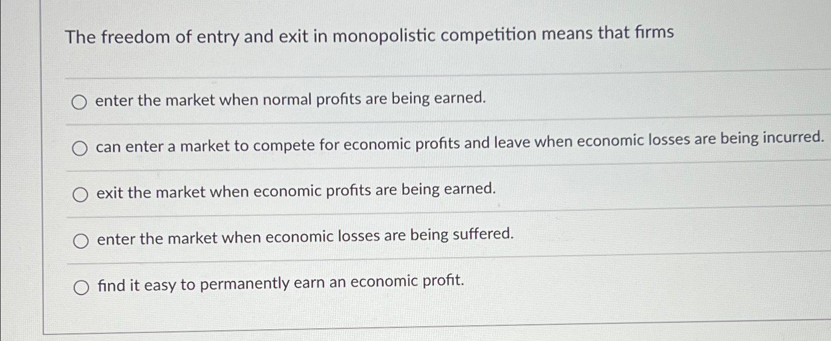 Solved The freedom of entry and exit in monopolistic | Chegg.com