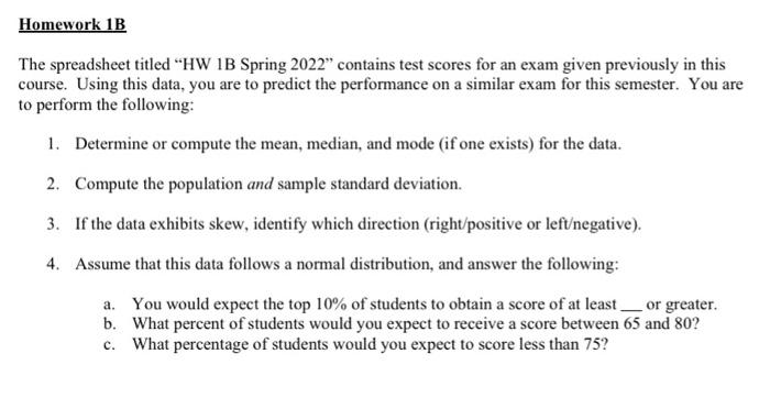 Homework 1B The spreadsheet titled "HW 1B Spring | Chegg.com