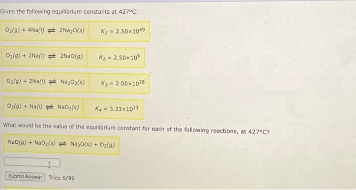 Solved Given the following equilibrium constants at 427°C: | Chegg.com