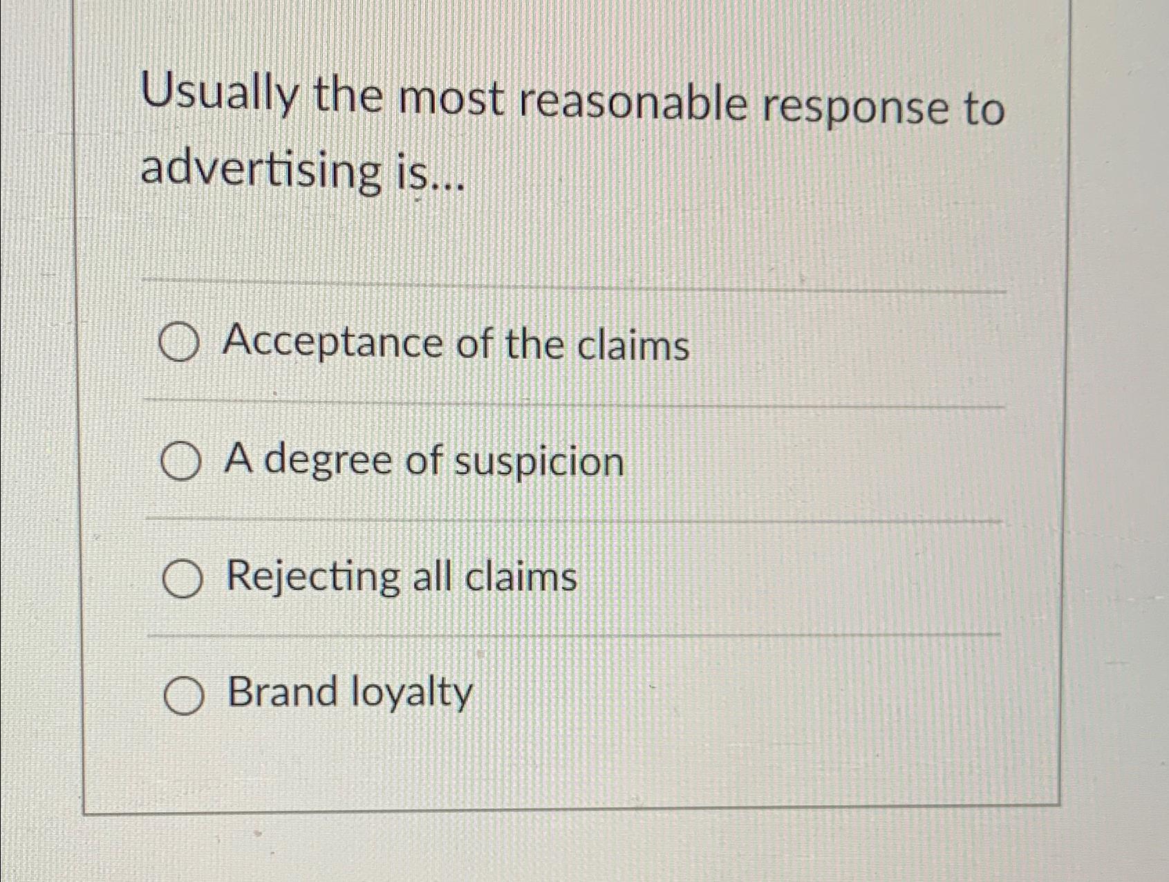 Solved Usually the most reasonable response to advertising | Chegg.com