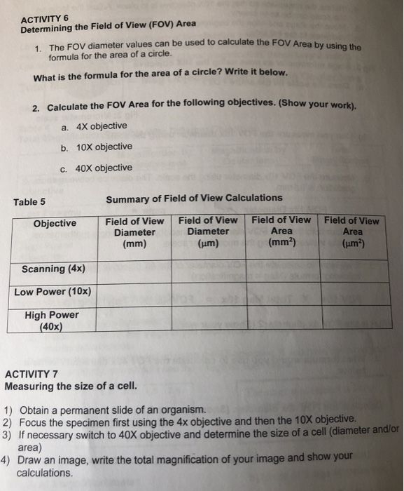 Solved ACTIVITY 6 Determining the Field of View (FOV) Area | Chegg.com