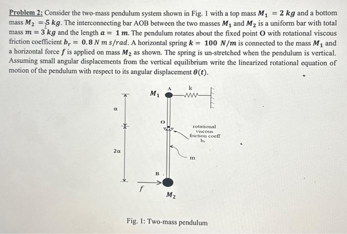 Solved Problem 2: Consider the two-mass pendulum system | Chegg.com Solved Problem 2: Consider the two-mass pendulum system | Chegg.com