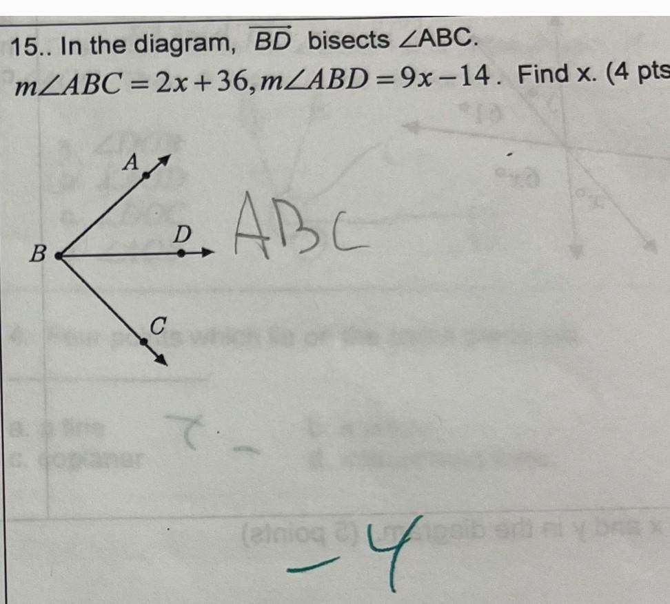 Solved 15.. In the diagram, BD bisects ∠ABC. | Chegg.com