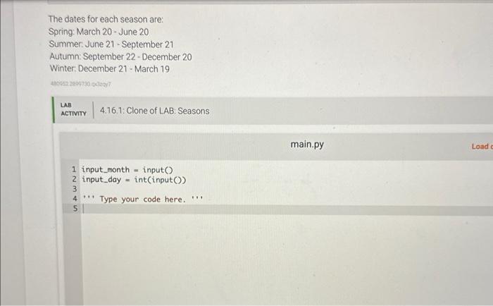 Solved 4 16 Clone Of Lab Seasons Write A Program That Takes