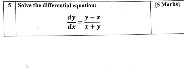 Solved Solve the differential equation: dxdy=x+yy−x | Chegg.com