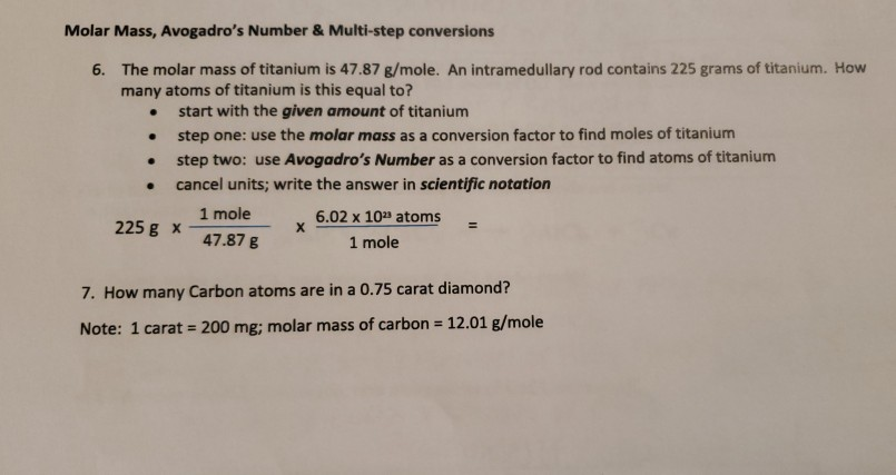 Solved Molar Mass, Avogadro's Number & Multi-step | Chegg.com