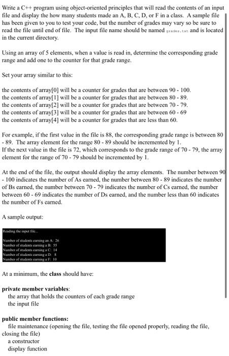 Solved Write a C++ program using object-oriented principles | Chegg.com