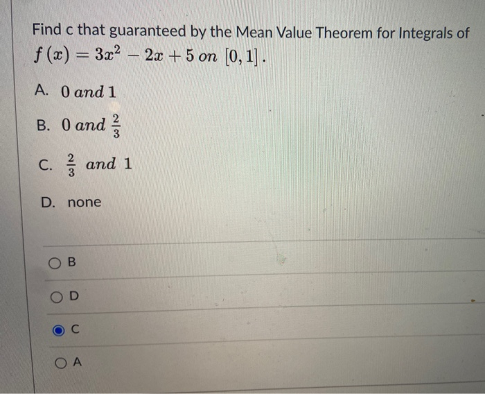 Solved Find c that guaranteed by the Mean Value Theorem for | Chegg.com