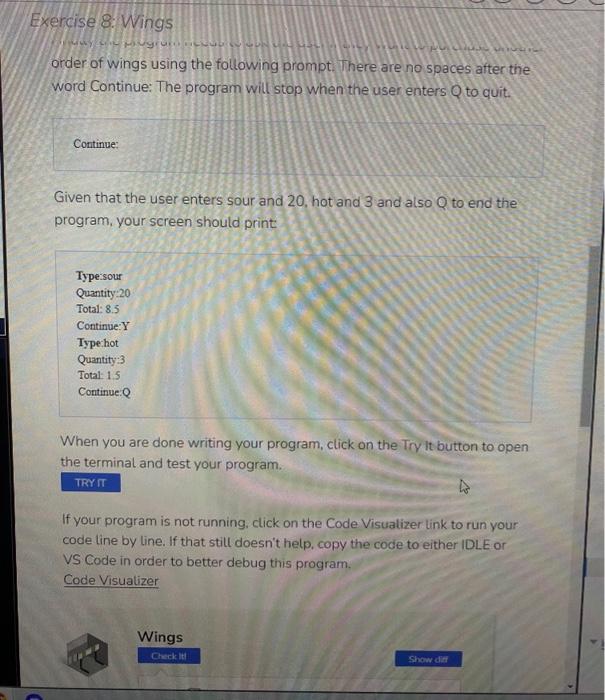 Solved Exercise 8: Wings Read the problem listed below. | Chegg.com