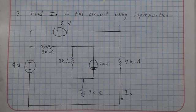 Solved 2. Find to the circuit using superpos tion w 2km 361 | Chegg.com