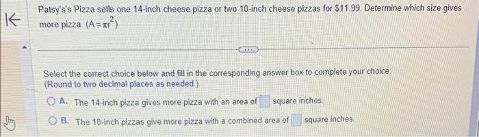 Solved Patsy's's Pizza sells one 14 -inch cheese pizza or | Chegg.com