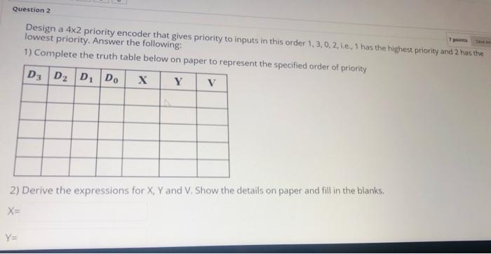 Solved Question 2 Design A 4x2 Priority Encoder That Gives 7855