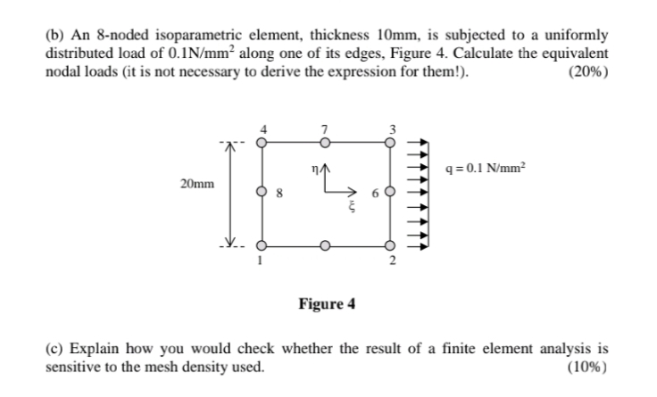 Solved (b) ﻿An 8-noded isoparametric element, thickness | Chegg.com