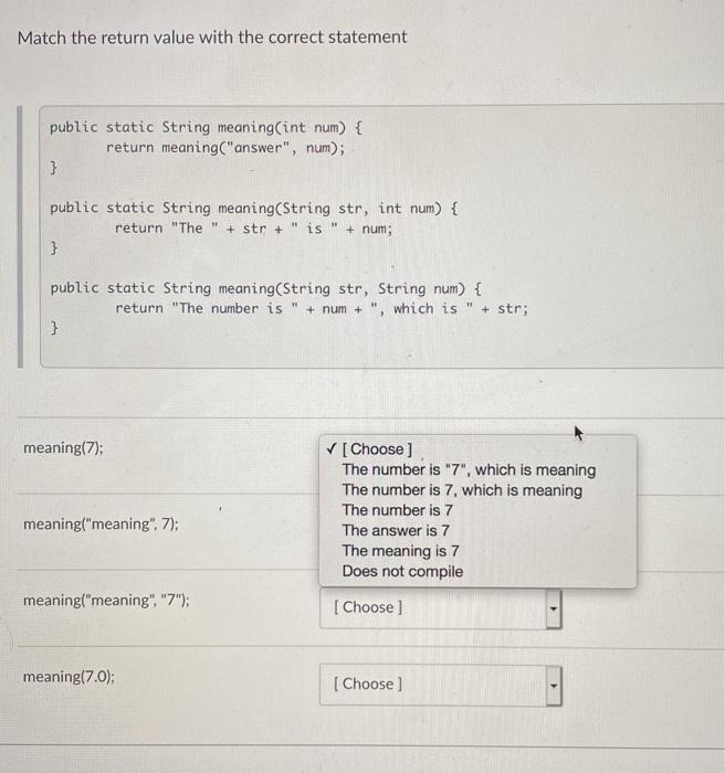 Solved Match the return value with the correct statement | Chegg.com