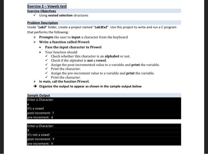 Solved Exercise 2 - Vowels test Exercise Objectives Using | Chegg.com
