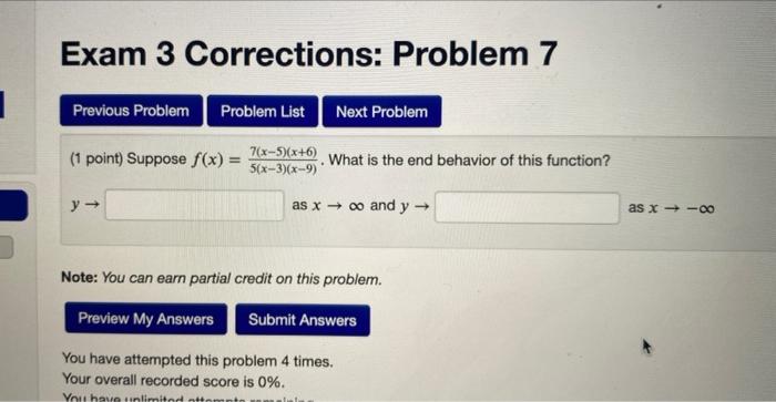 Solved Exam 3 Corrections: Problem 7 1 Previous Problem | Chegg.com