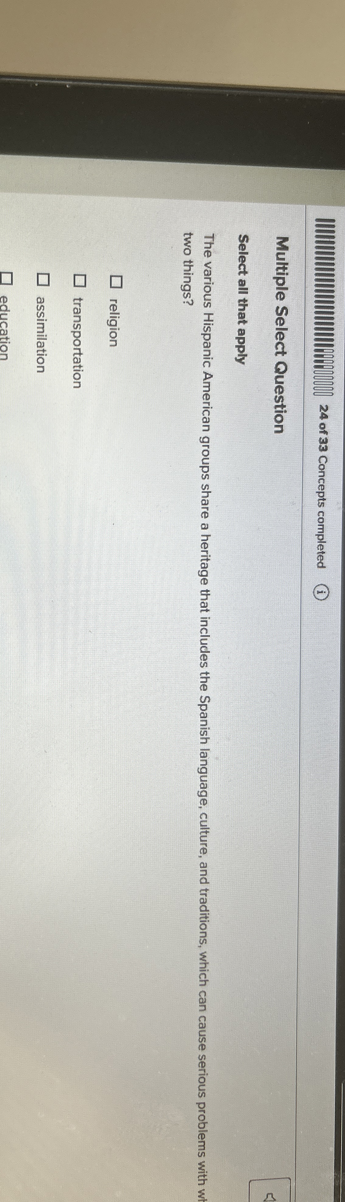 Solved 24 ﻿of 33 ﻿Concepts completedMultiple Select | Chegg.com