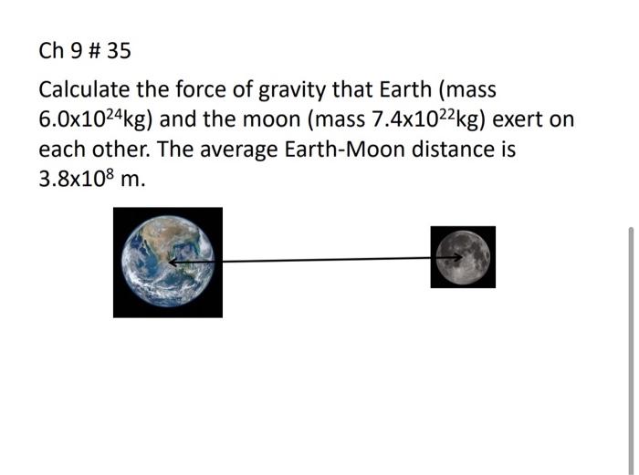 Solved Ch 9 # 35 9 Calculate the force of gravity that Earth | Chegg.com