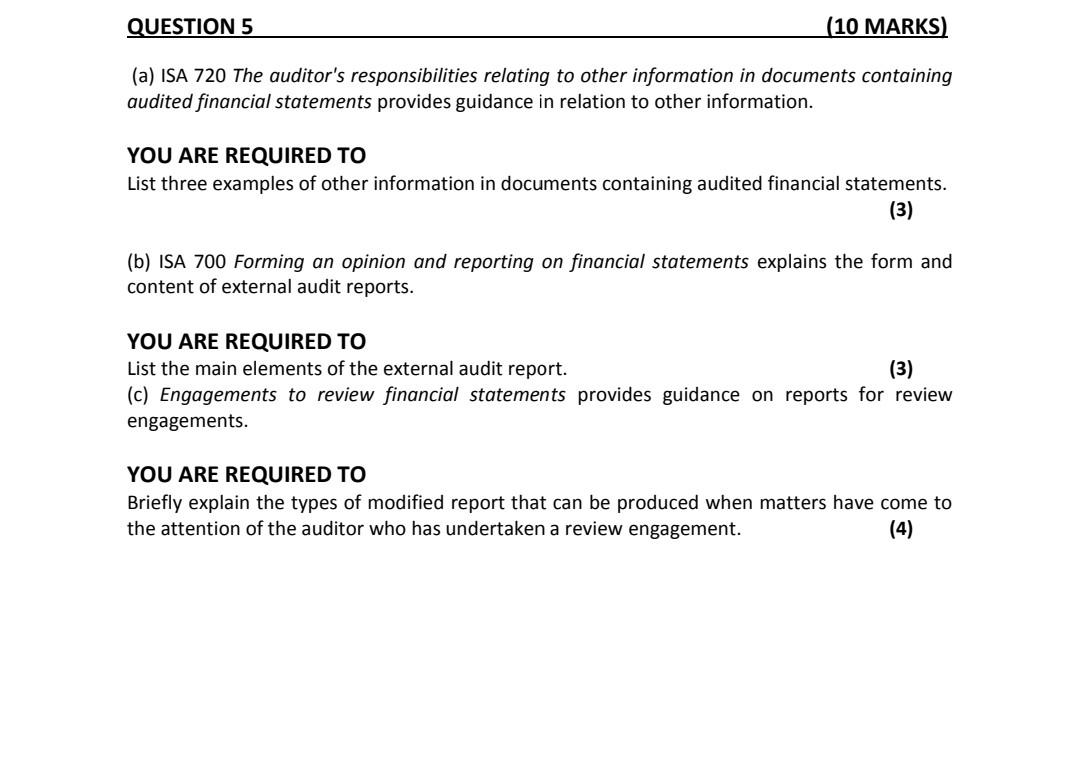 Solved (a) ISA 720 The auditor's responsibilities relating | Chegg.com