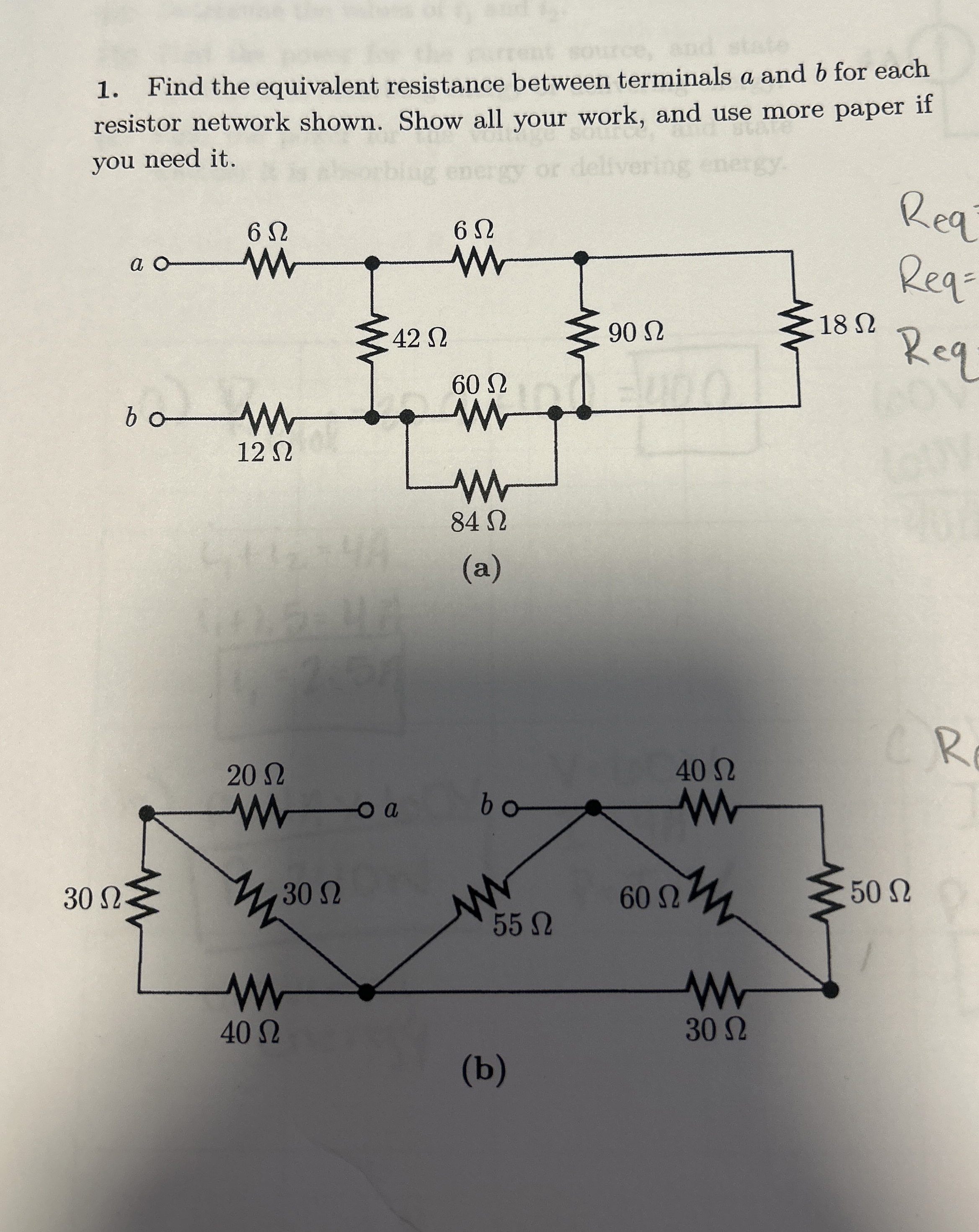 Find the equivalent resistance between terminals a | Chegg.com