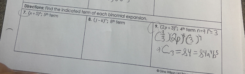 Solved Directions: Find the indicated term of each binomial | Chegg.com