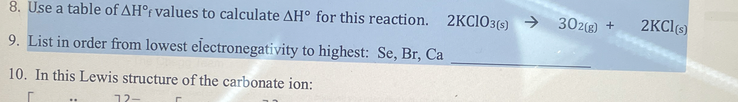 Solved Use a table of ΔH°f ﻿values to calculate ΔH° ﻿for | Chegg.com