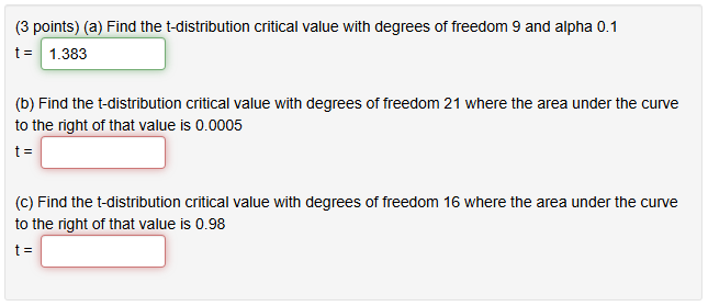Solved (3 ﻿points) (a) ﻿Find the t-distribution critical | Chegg.com
