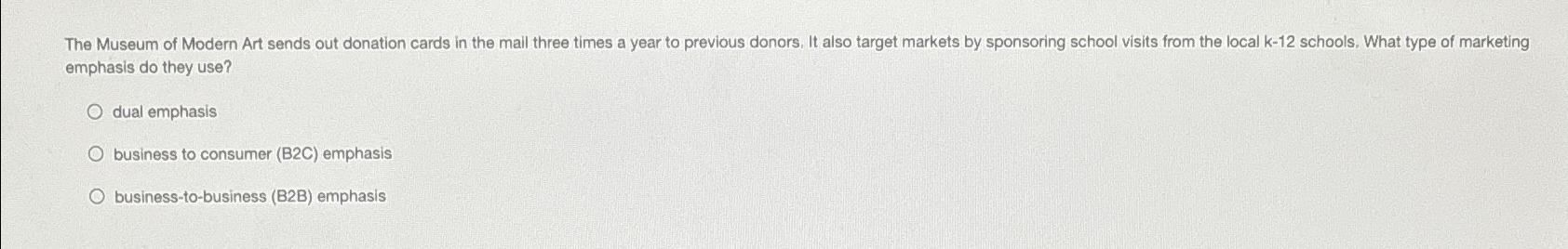 Solved emphasis do they use?dual emphasisbusiness to | Chegg.com