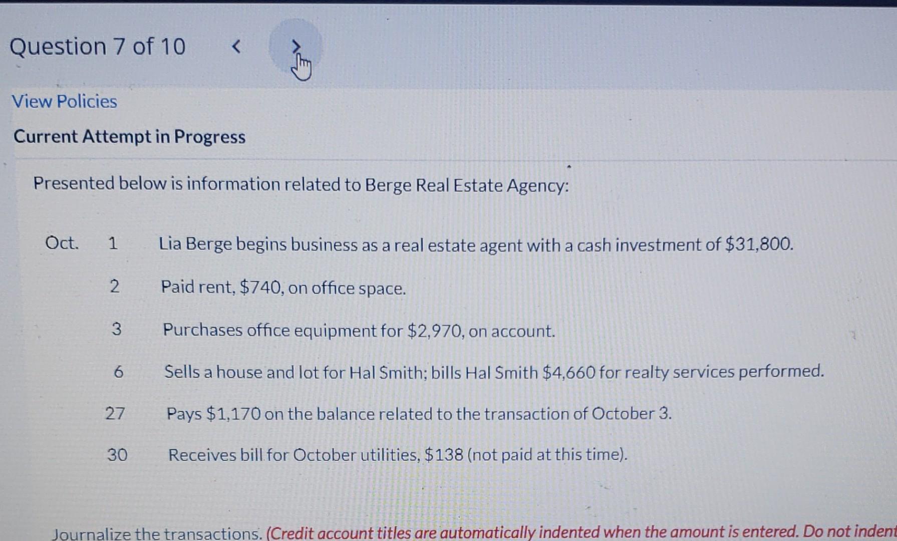 [Solved]: Question 7 of 10 View Policies Current A