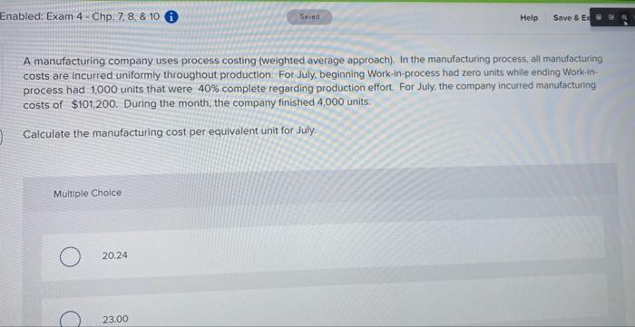 Solved A manufacturing company uses process costing | Chegg.com