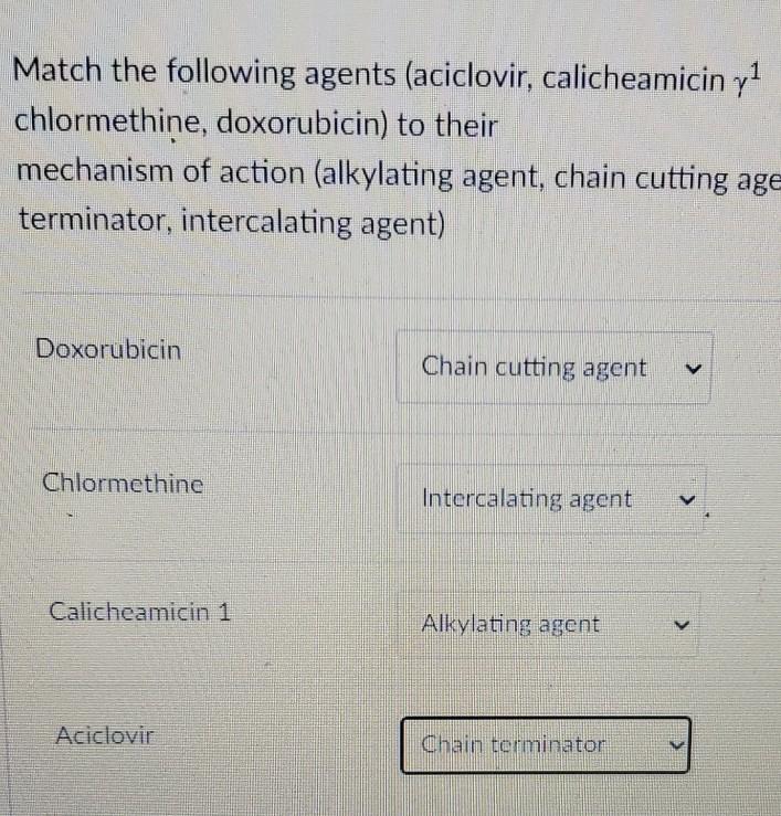 Solved Match the following agents (aciclovir, calicheamicin | Chegg.com