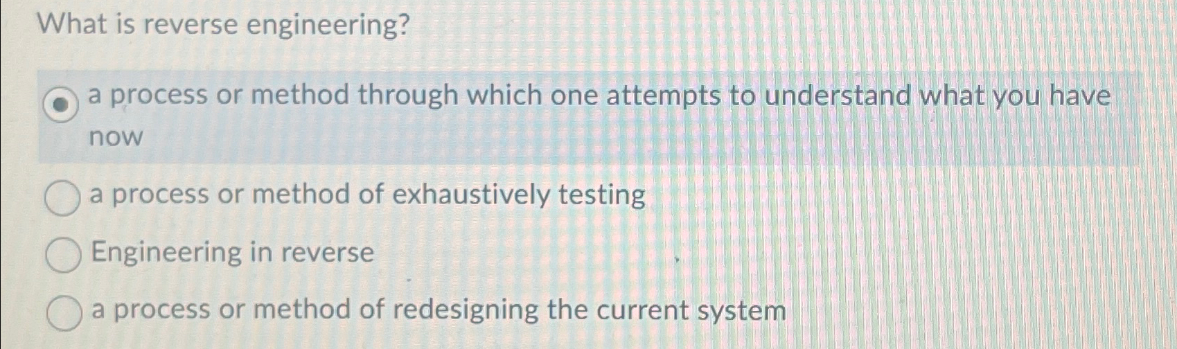 Solved What is reverse engineering?a process or method | Chegg.com