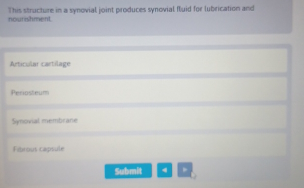 Solved This structure in a synovial joint produces synovial | Chegg.com